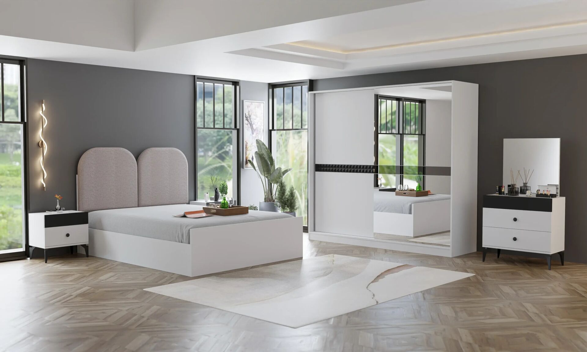 Can Beyaz-Siyah Yatak Odası Takımı TN0171 | mobilyadukkanim.com